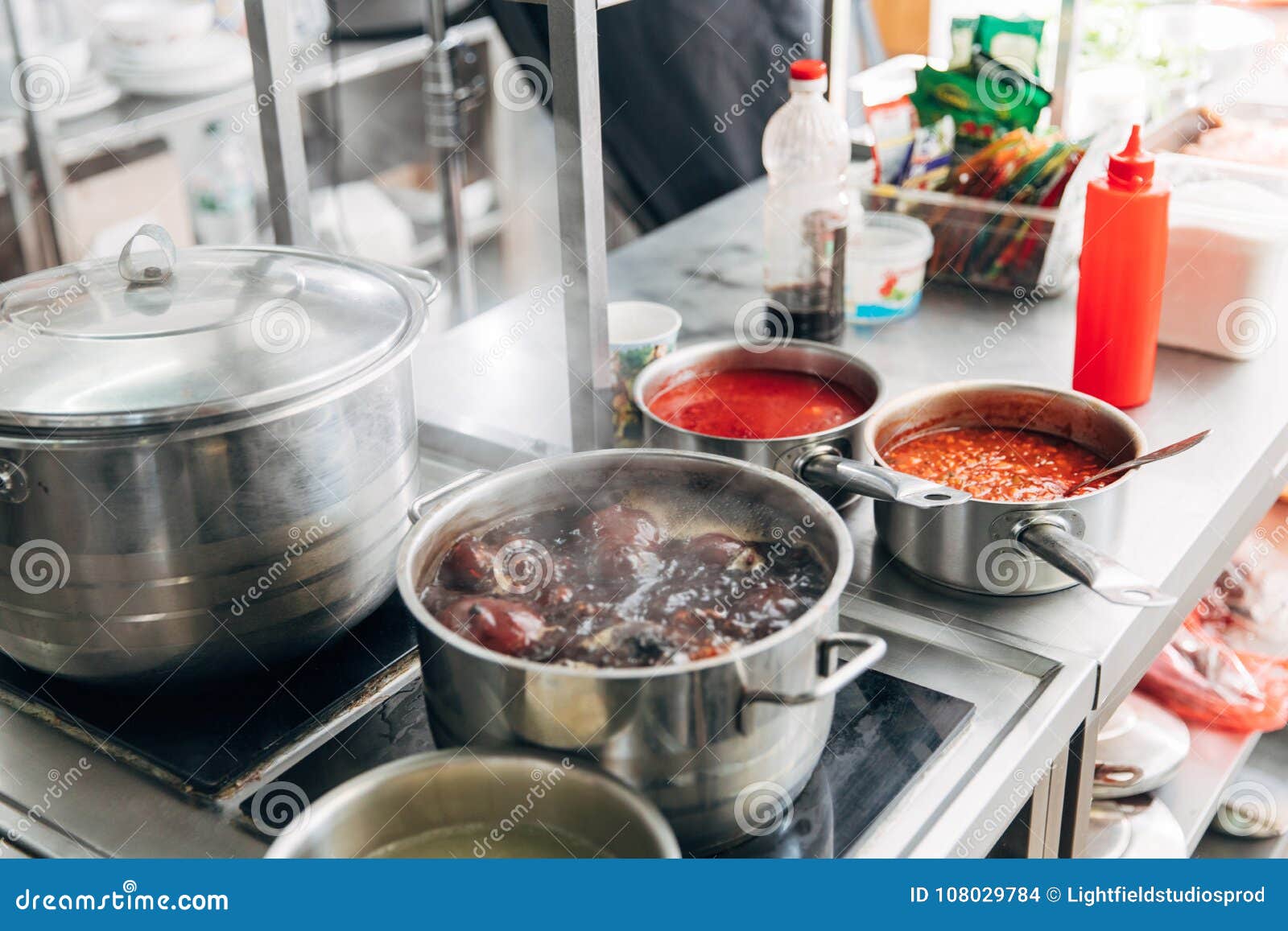 Soup Boiling in Pan at Restaurant Kitchen Stock Photo - Image of ...