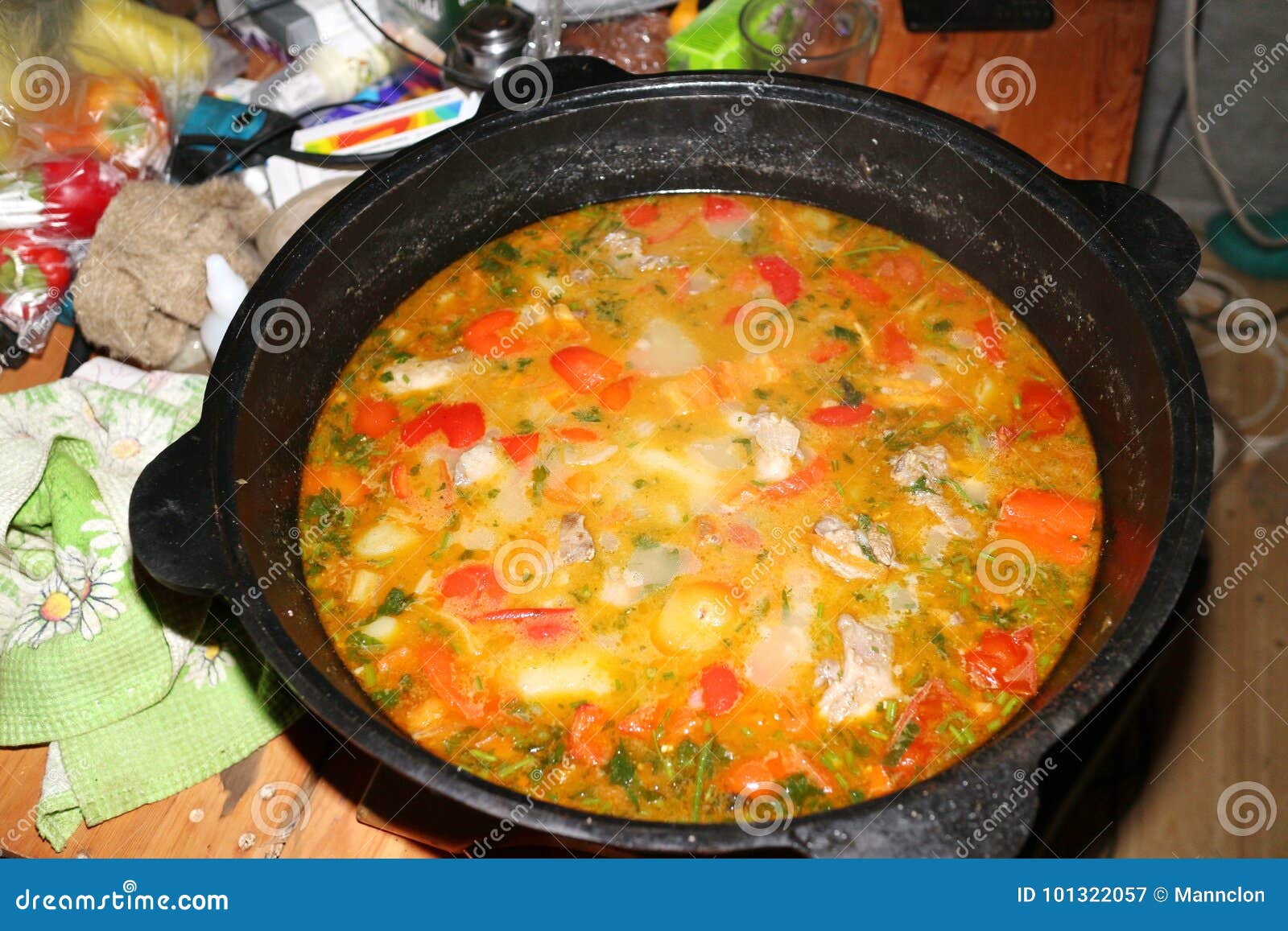 Soup in a cauldron stock image. Image of caldron, soup - 101322057