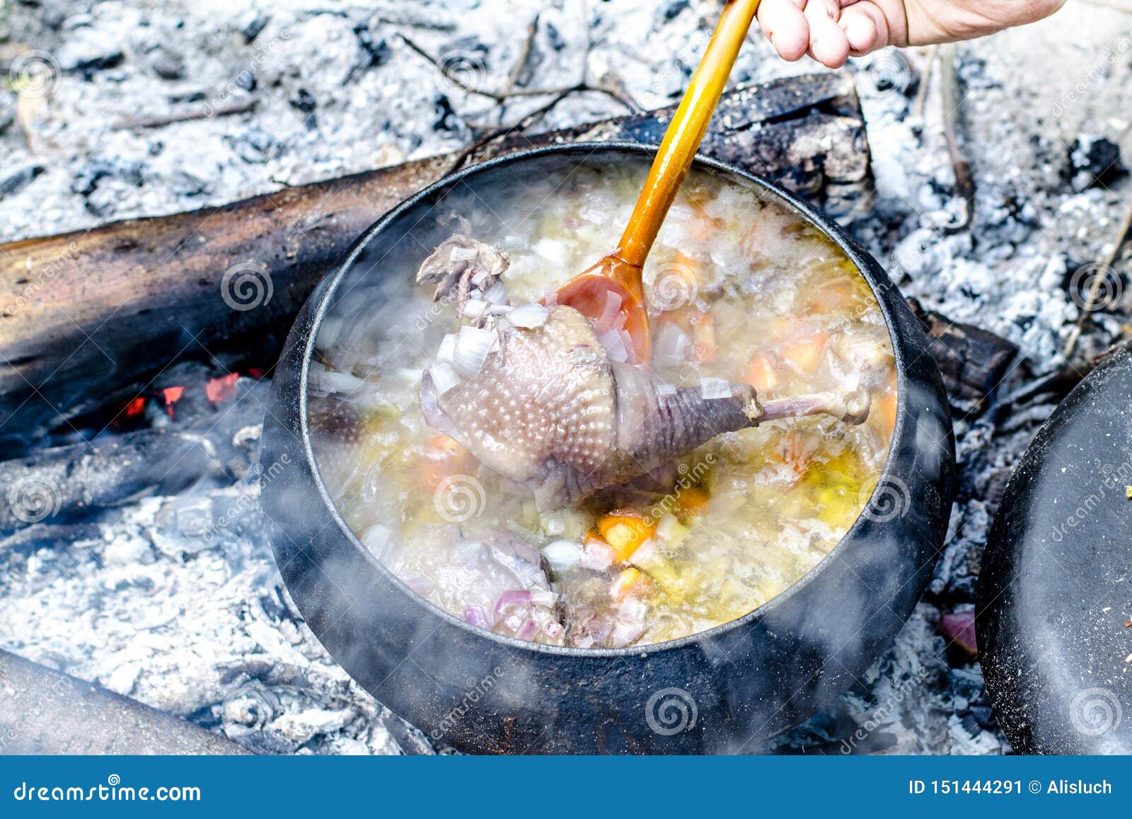 Soup is Cooked in a Tourist Pot on the Fire Stock Image - Image of ...