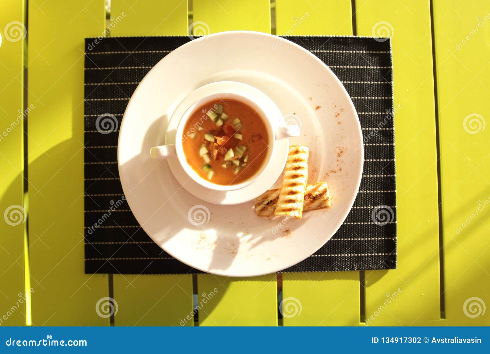 Soup in a Cup on the Table. Table Setting in a Stock Photo - Image of ...