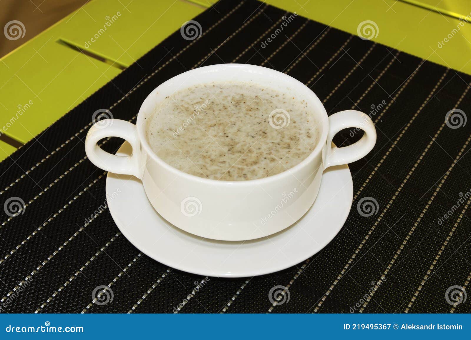 Soup in a Cup on the Table. Table Setting in a Restaurant Stock Image ...