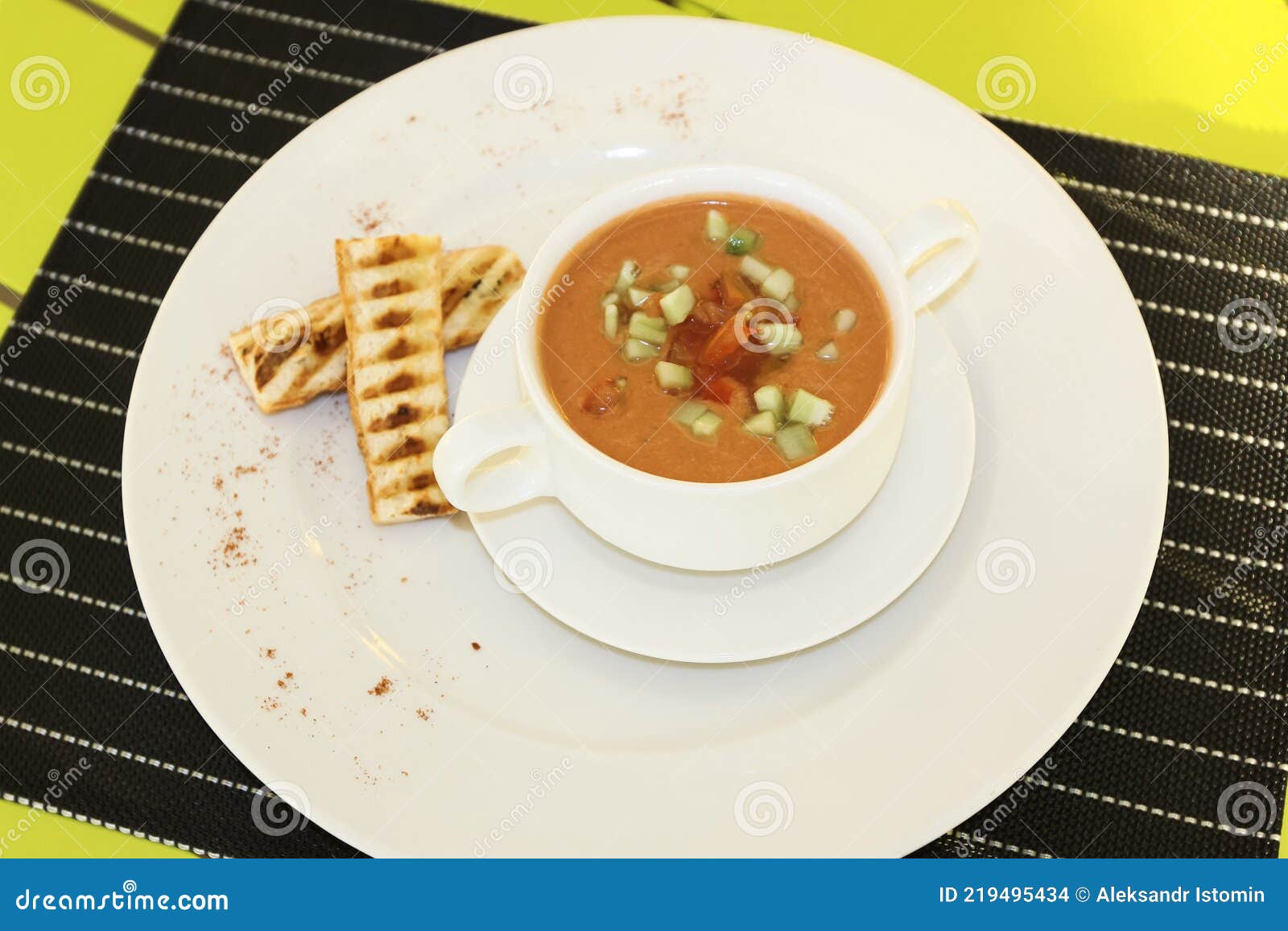 Soup in a Cup on the Table. Table Setting in a Restaurant Stock Photo ...