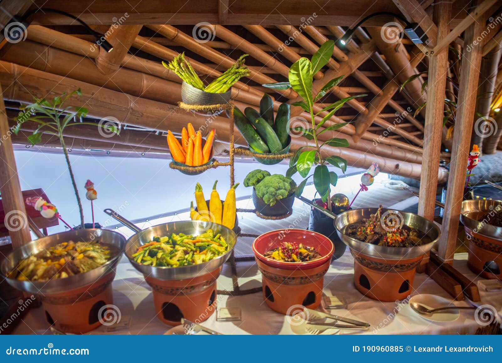 Soup Ingredients Selection in the Bowls on the Table at the Buffet ...