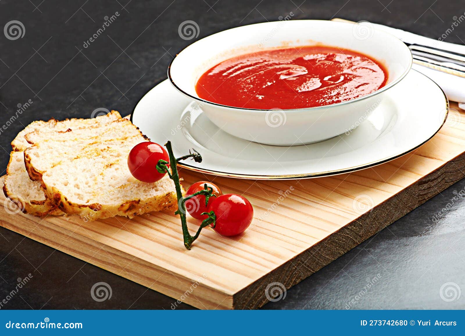 Soup is Liquid Comfort. Studio Shot of a Bowl of Soup and Bread. Stock ...