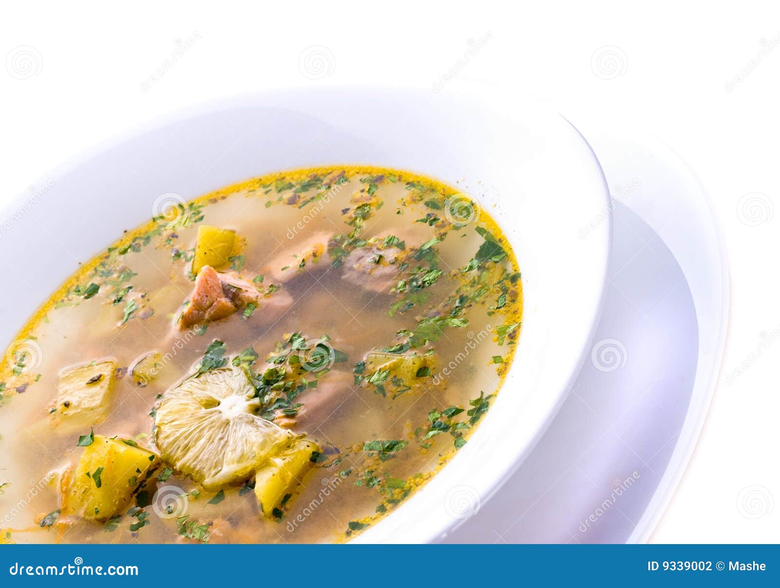 Soup in plate. stock photo. Image of leek, tomato, garlic - 9339002