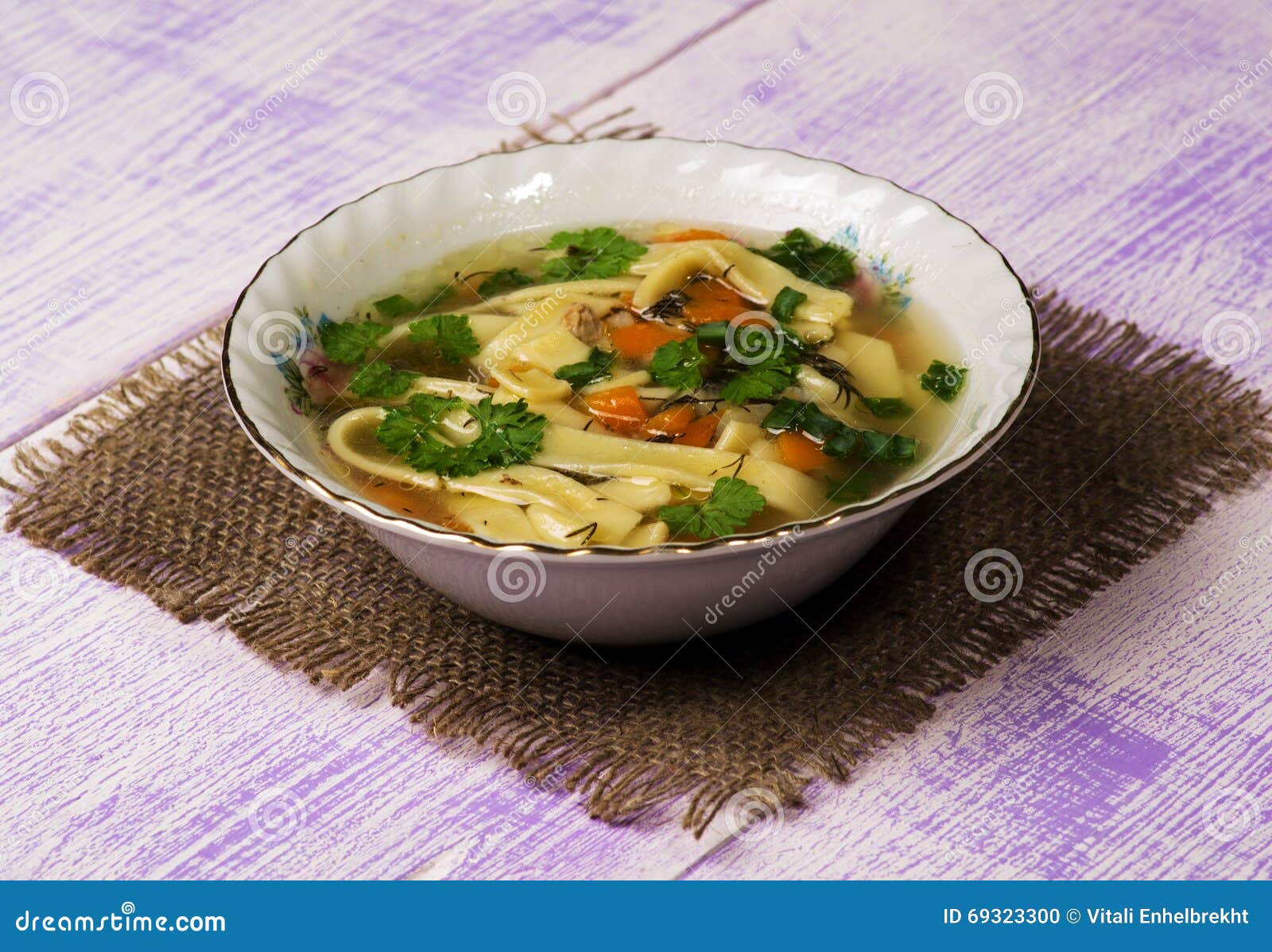 Soup in Plate on Wooden Table Stock Photo - Image of gourmet ...