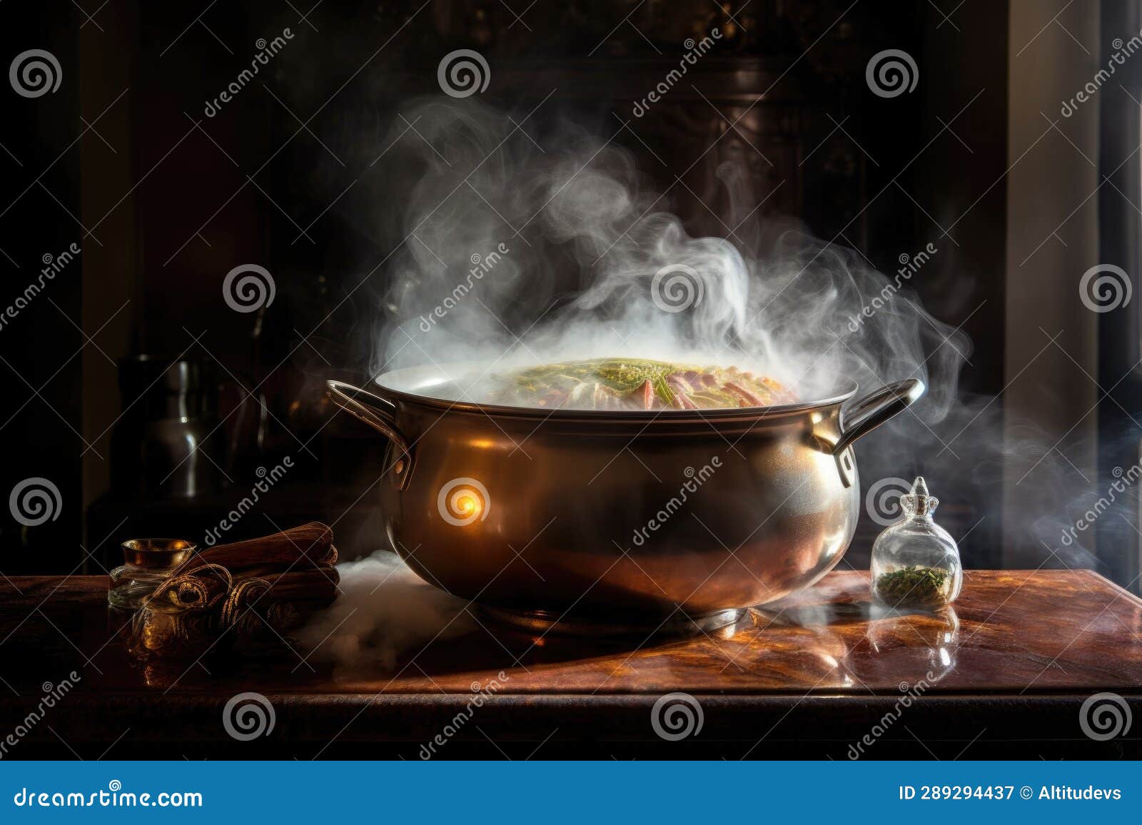 Soup Pot on Stove with Rising Steam Stock Image - Image of aroma ...