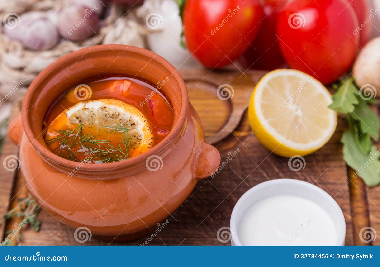 Soup Saltwort with Garnish in Brown Ceramic Pot Stock Photo - Image of ...