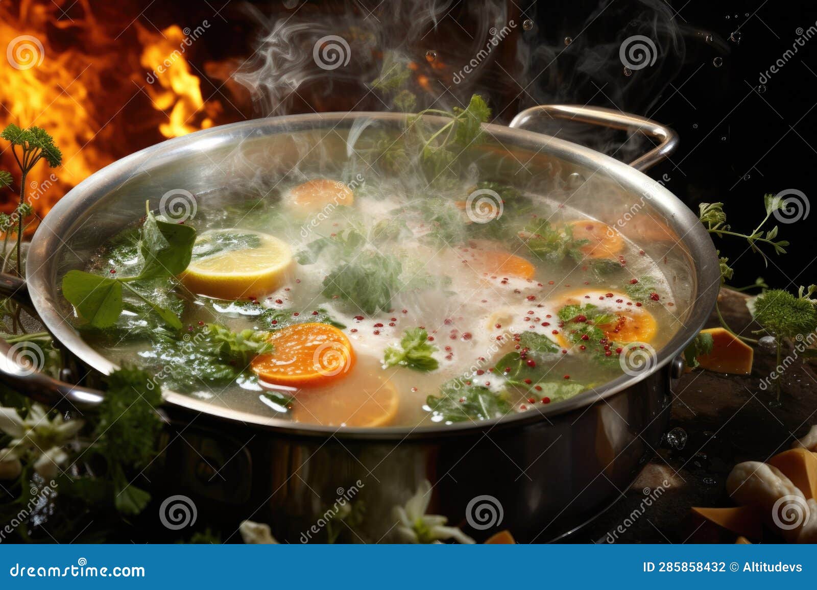 Soup Simmering with Steam and Bubbles Stock Illustration - Illustration ...