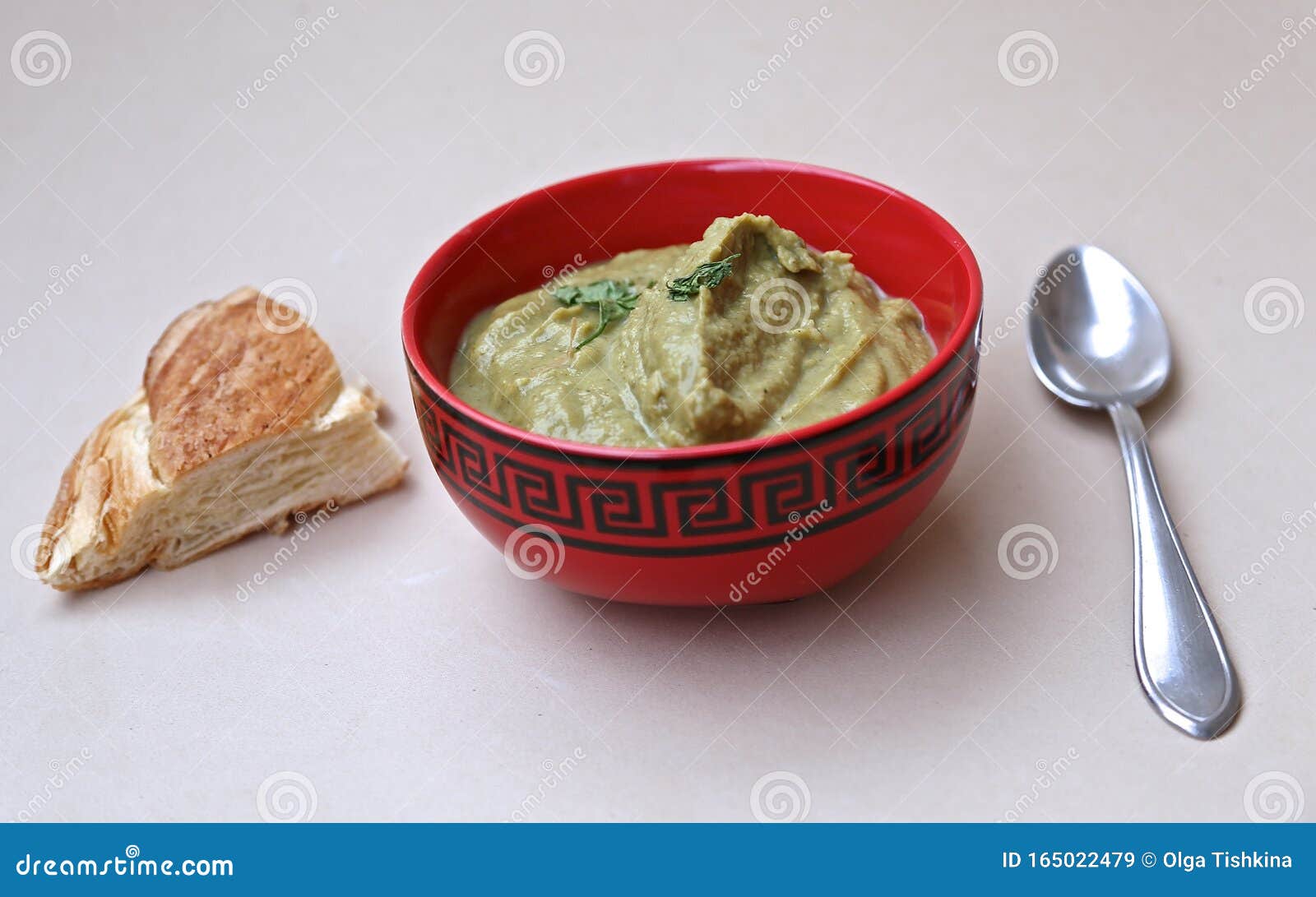 Soup Strained with Broccoli on a Table, a Spoon and a Piece of Fresh ...