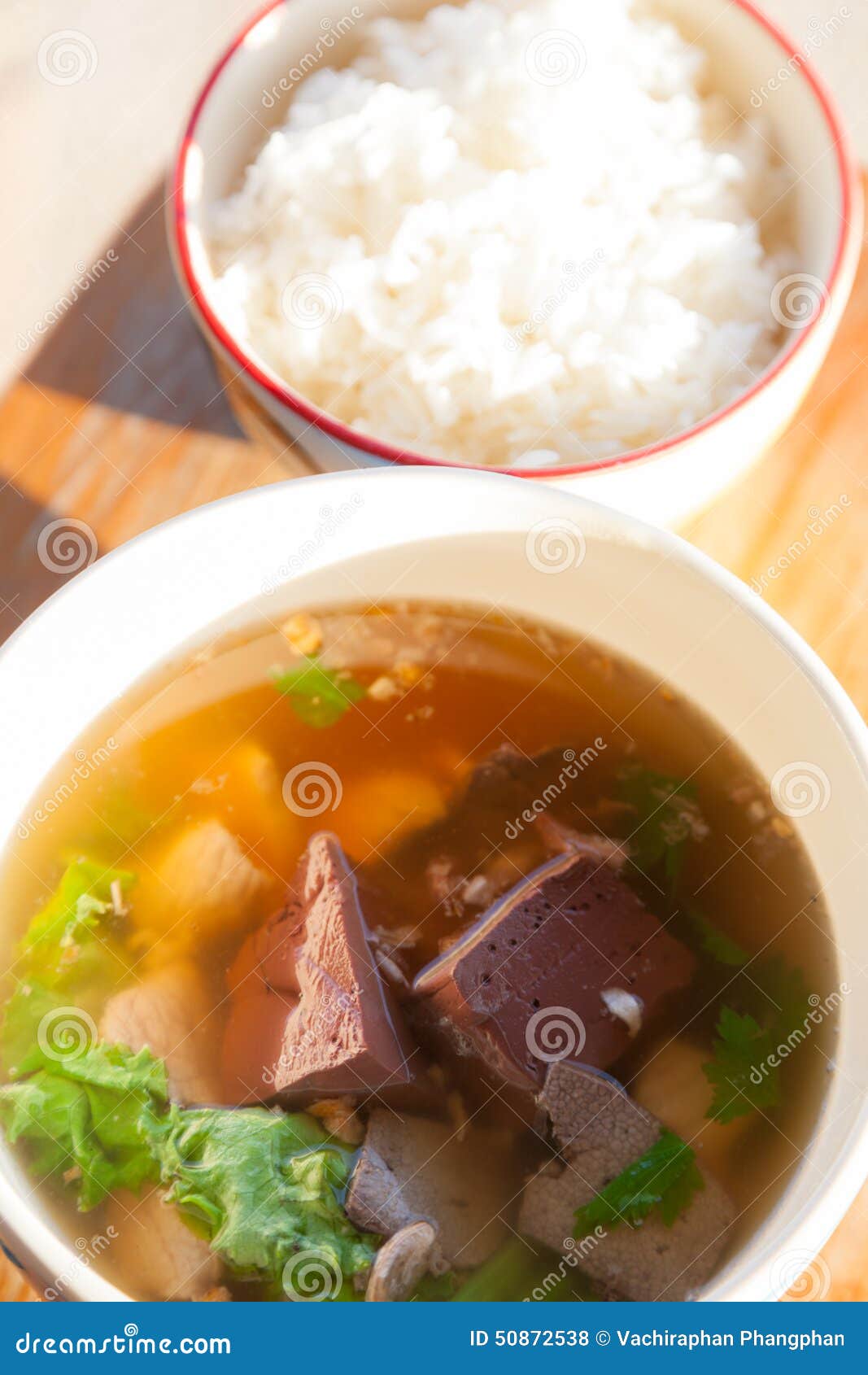 Soup. and a streamed rice stock photo. Image of healthy - 50872538