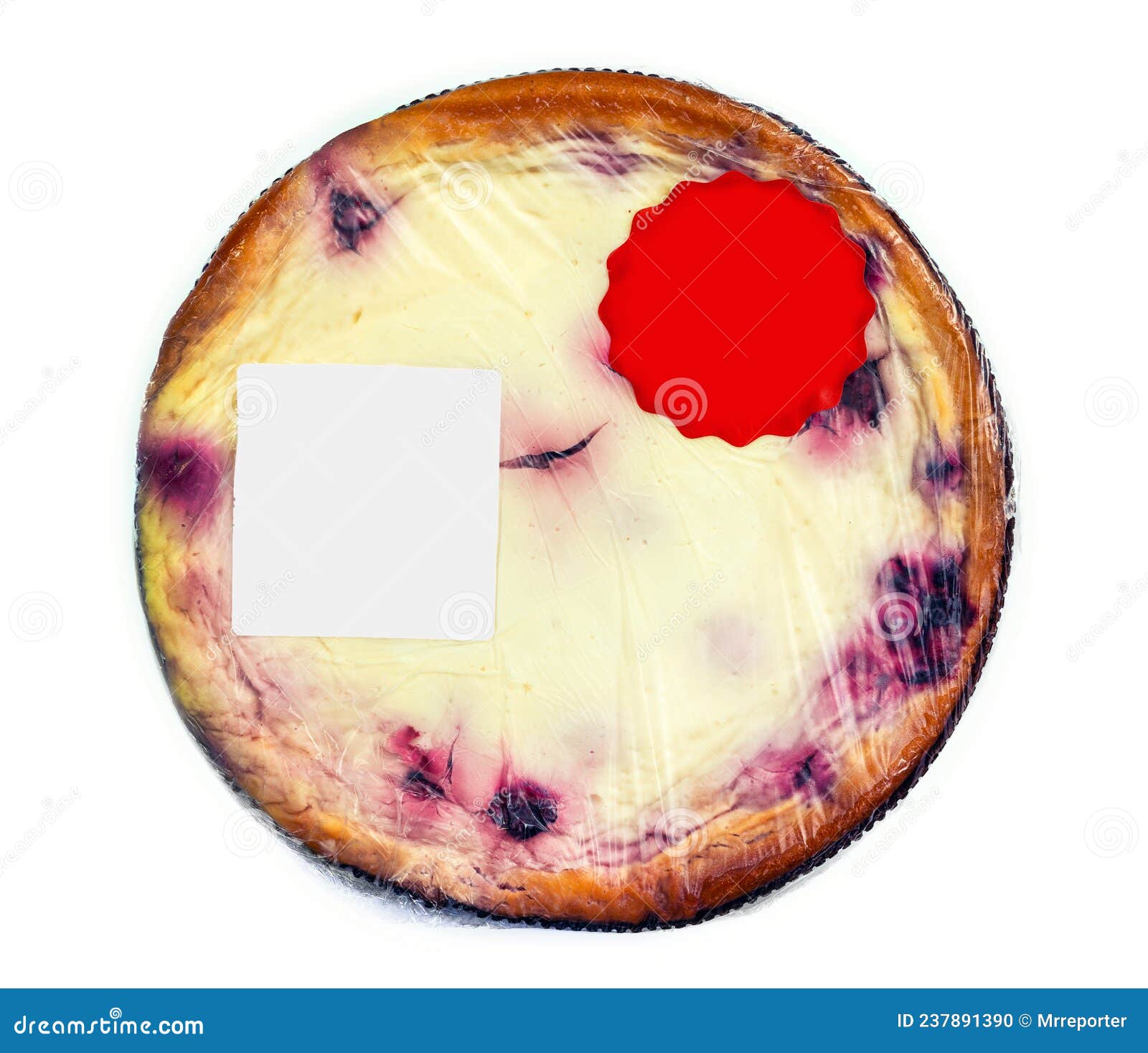 Sour Cream Cherry Pie, Wrapped Polyethylene with Stickers Stock Photo ...