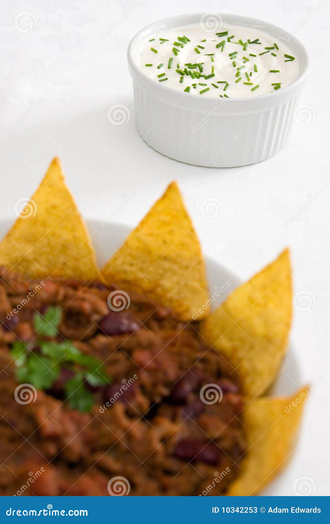 Sour Cream & Chives with Chilli-con-carne Stock Image - Image of dinner ...