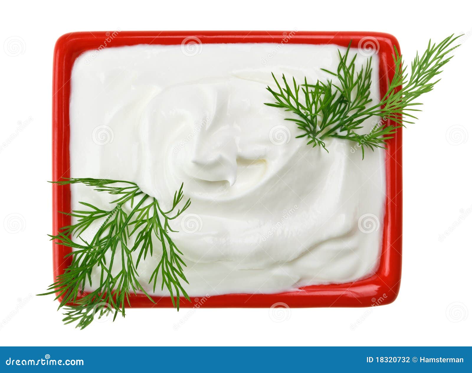 Sour Cream in Red Square Plate with Dill Twig Stock Photo - Image of ...