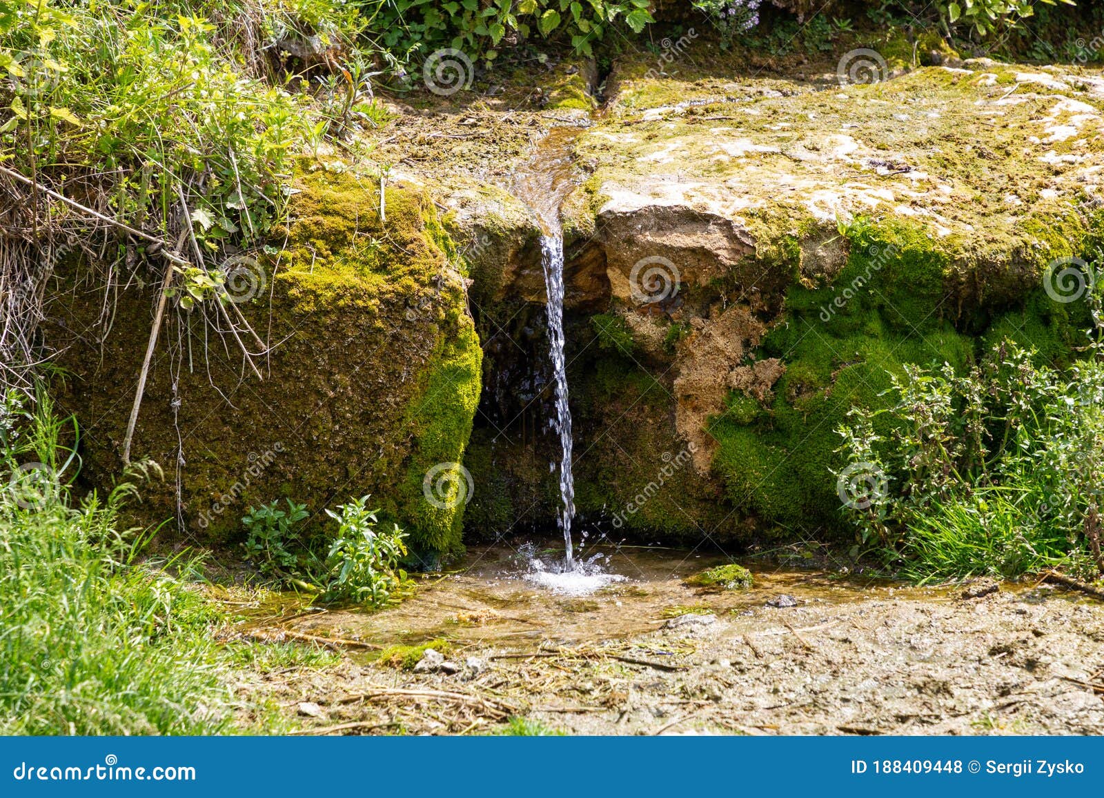 Source of Clean Water from the Rock. Water Geyser Outdoors Stock Photo ...