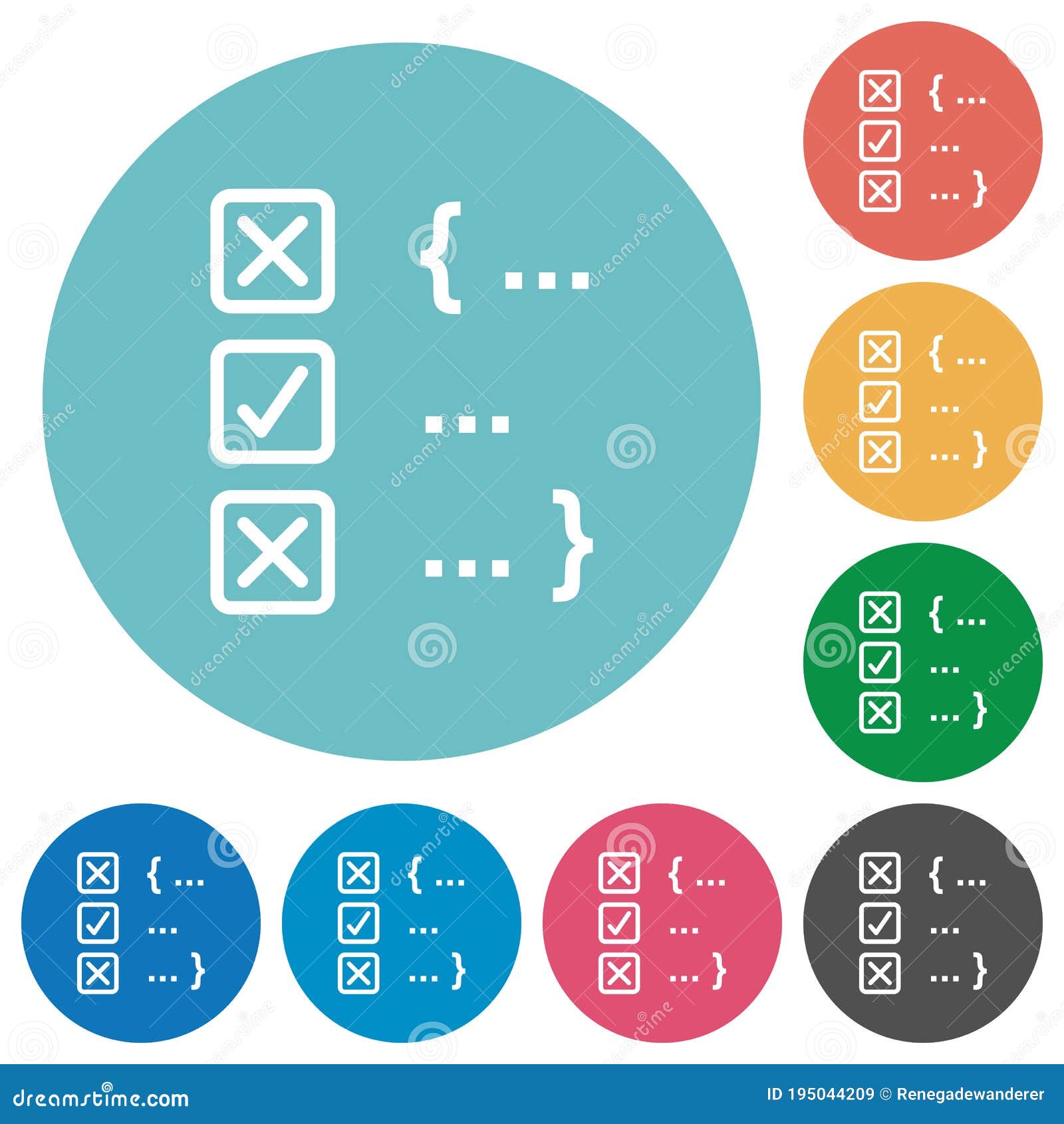 Source Code Checking Flat Round Icons Stock Vector - Illustration of ...