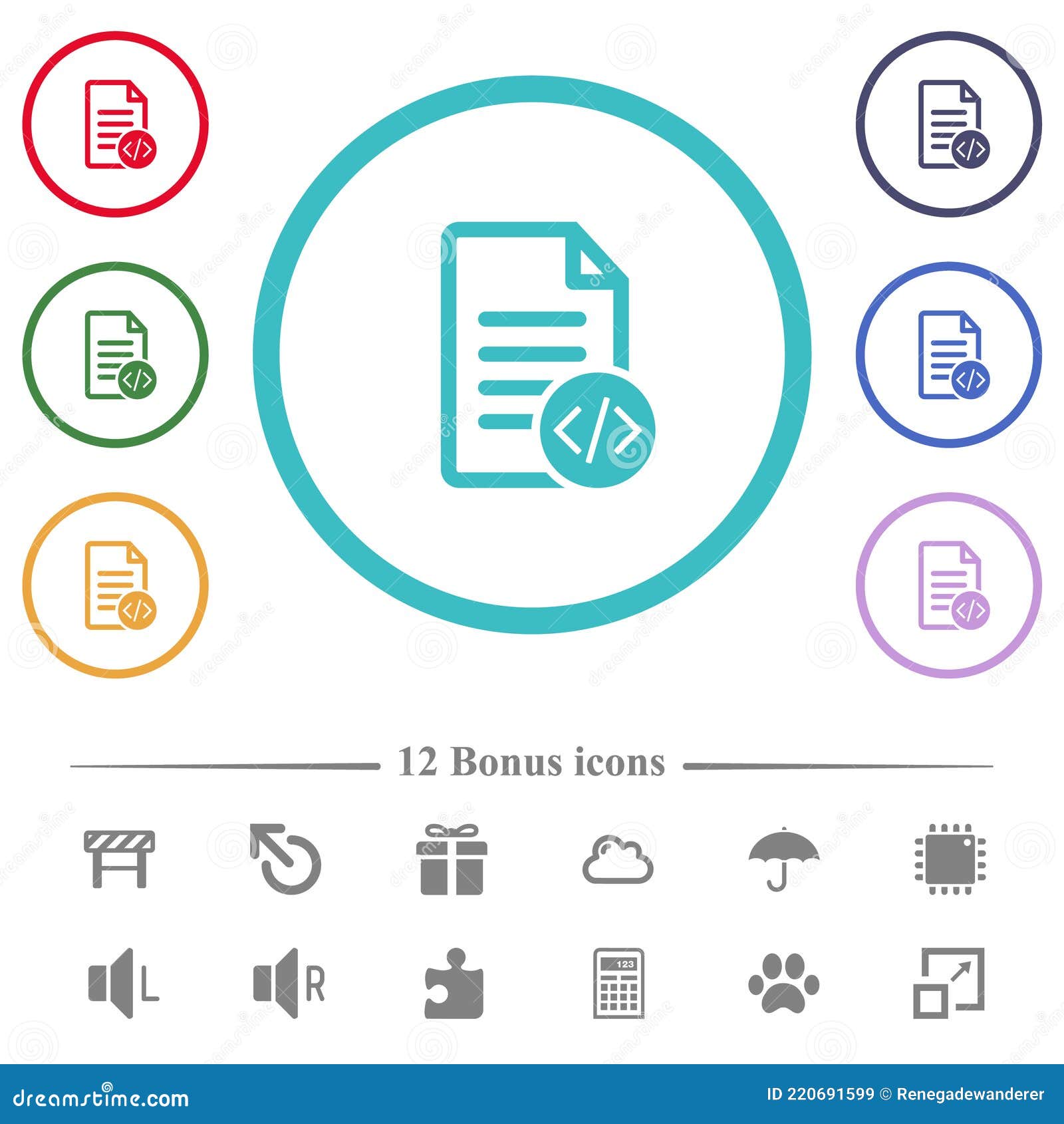 Source Code Document Flat Color Icons in Circle Shape Outlines Stock ...