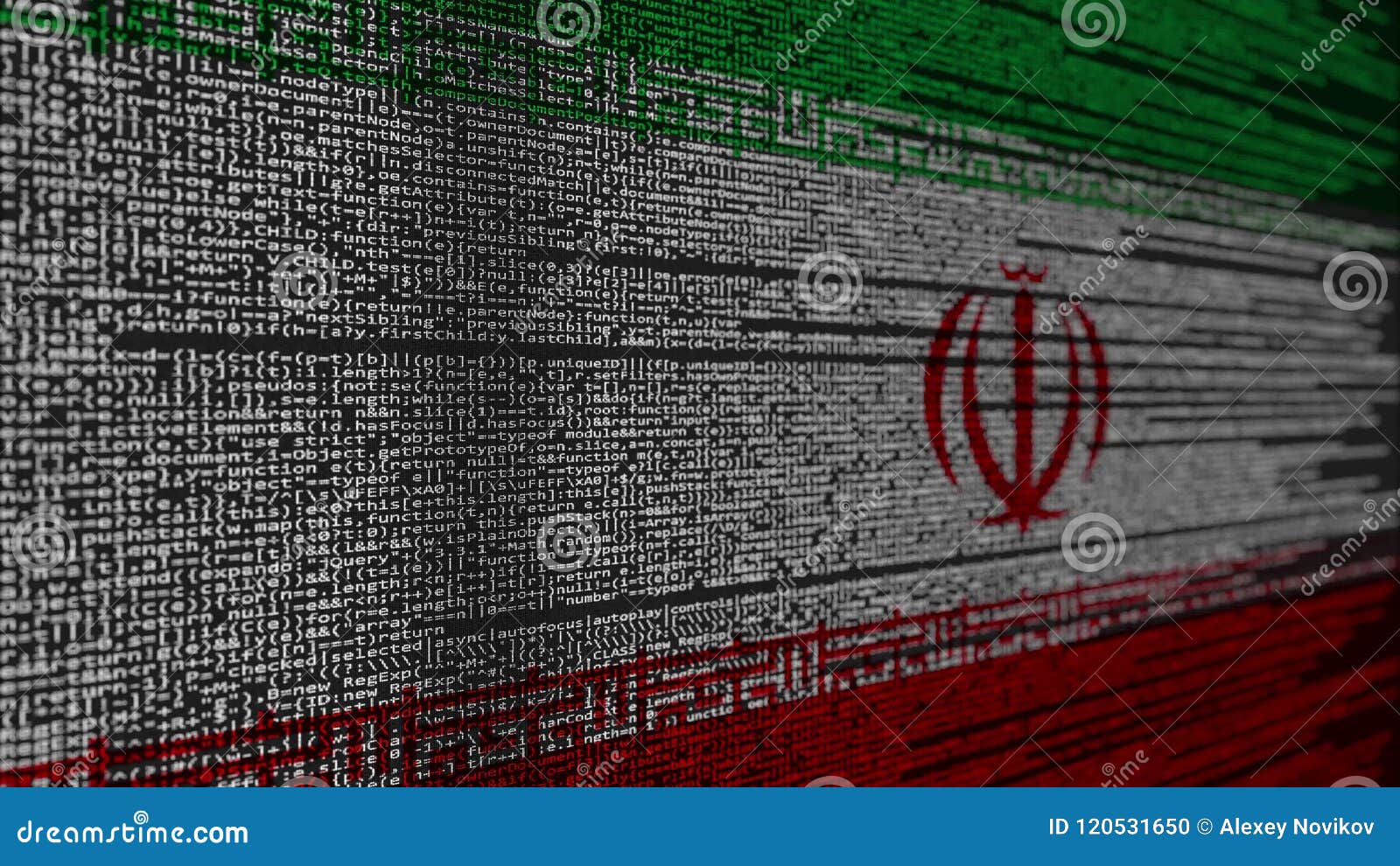 Program Code and Flag of Iran. Iranian Digital Technology or Programming Related Loopable ...