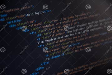 Close Up Css HTML Code on Monitor Screen with Black Background Stock ...