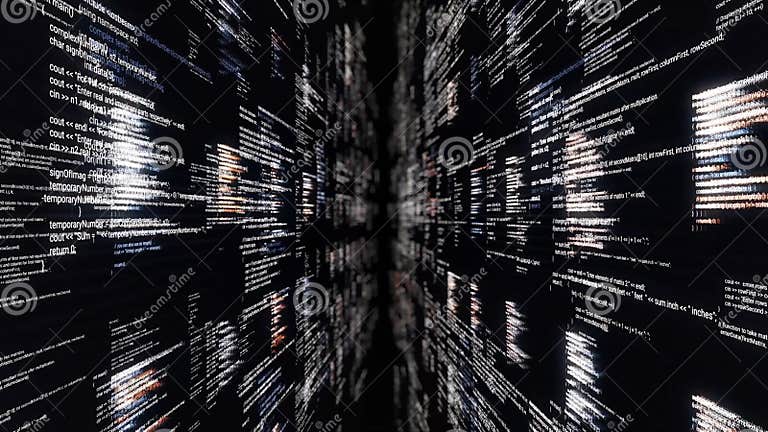 Source Codes in Cyberspace on Black Background. Animation. Dive into ...
