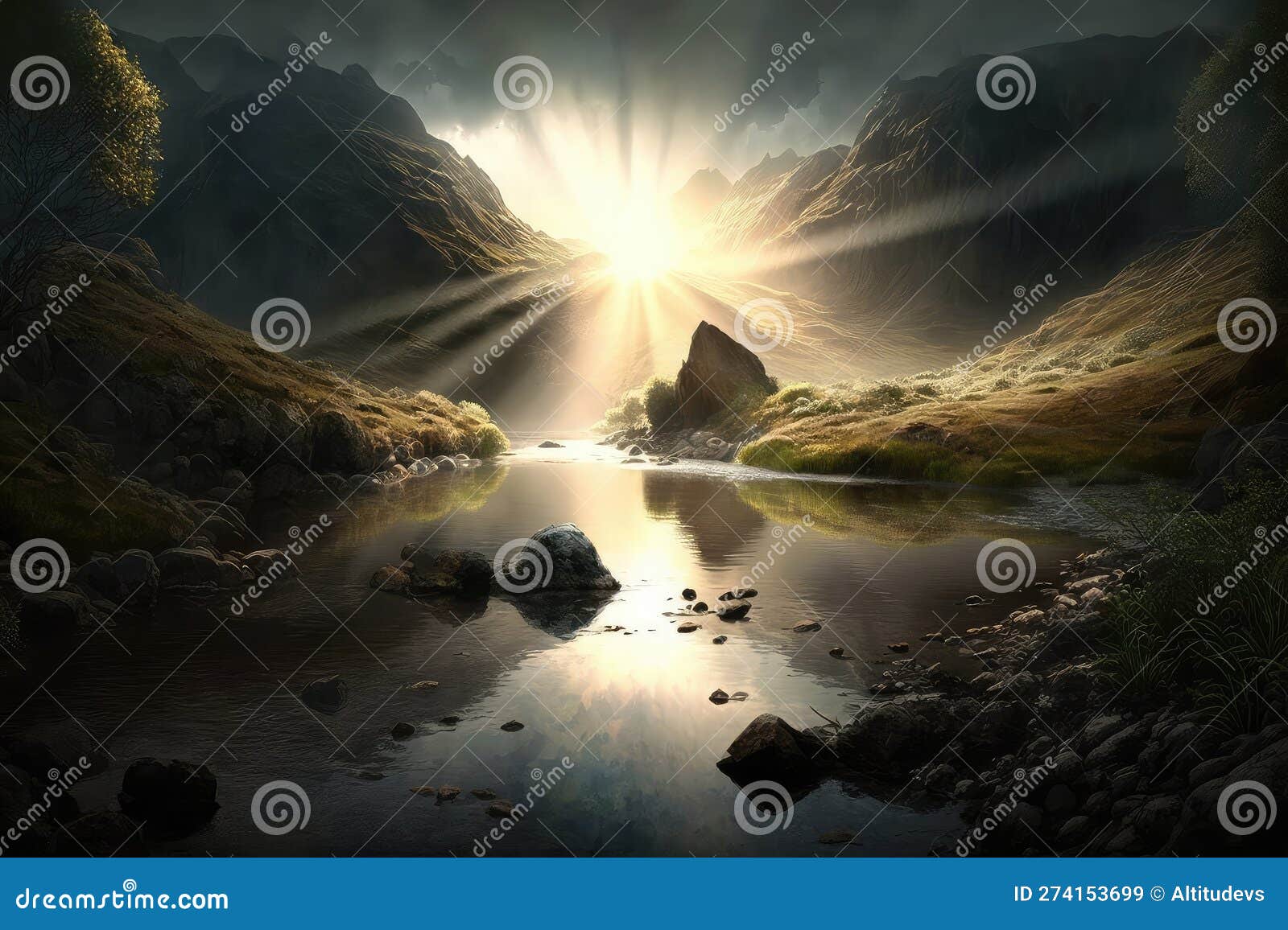 Source of Consciousness, with Rays of Light Shining Down on Tranquil ...