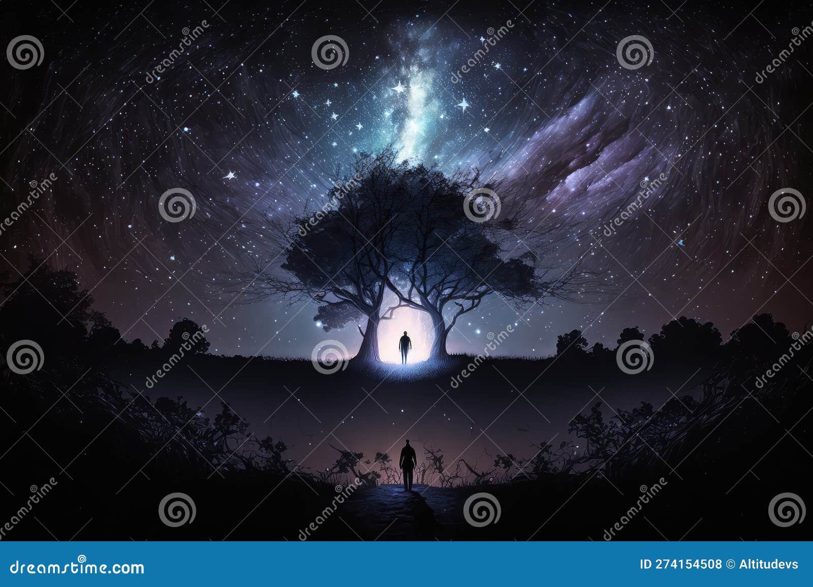 Source of Consciousness, Shining Light on the Night Sky, with Starry ...