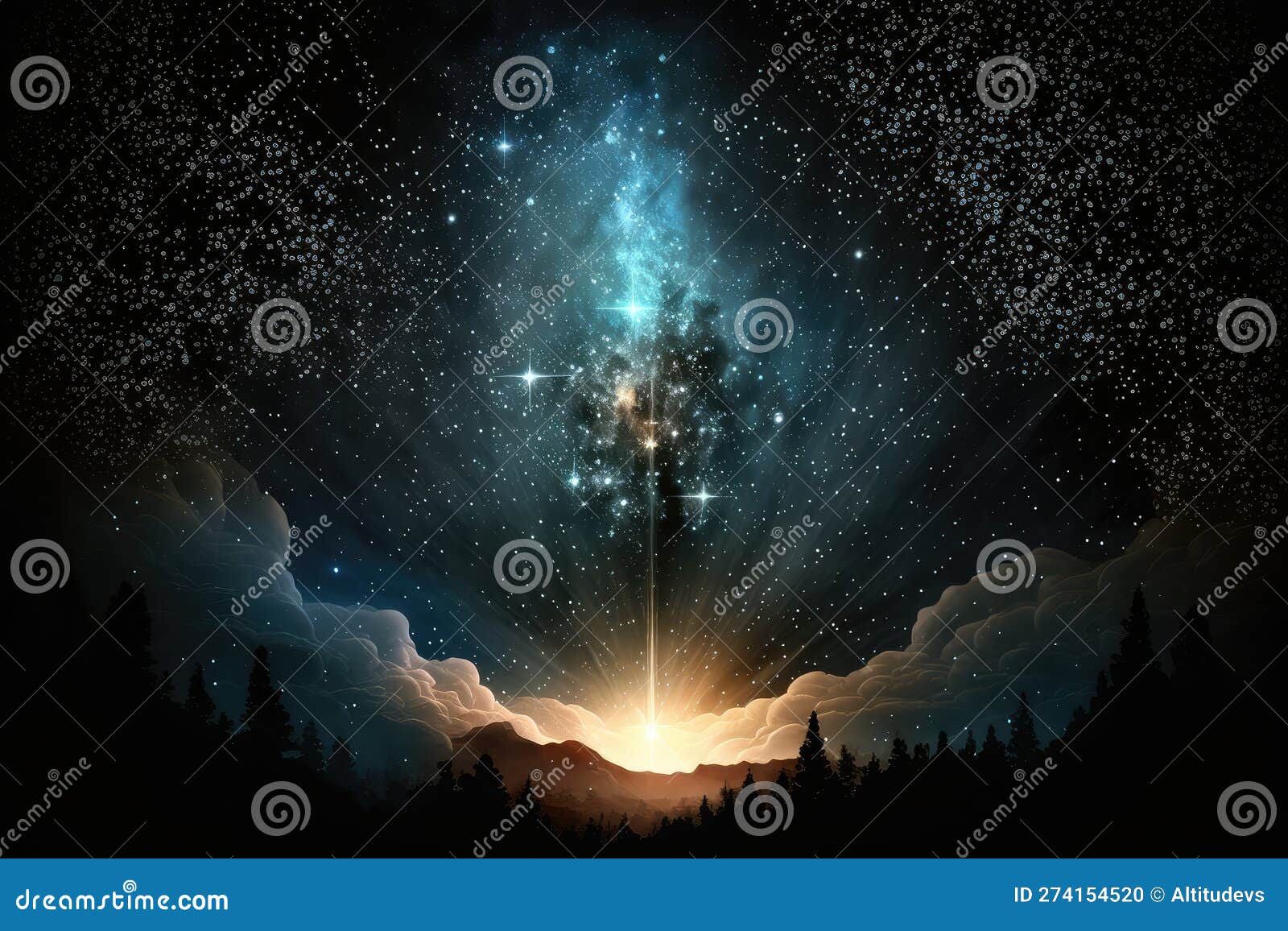 Source of Consciousness, Shining Light on the Night Sky, with Starry ...
