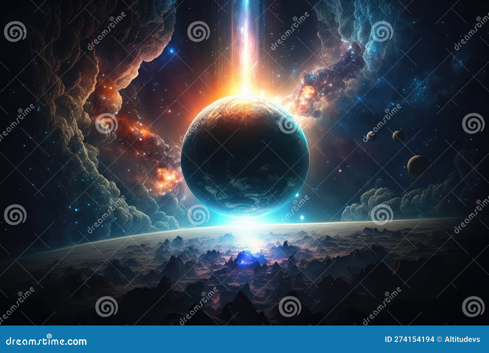 Source of Consciousness, Shining Light on a Planet in Outer Space Stock ...