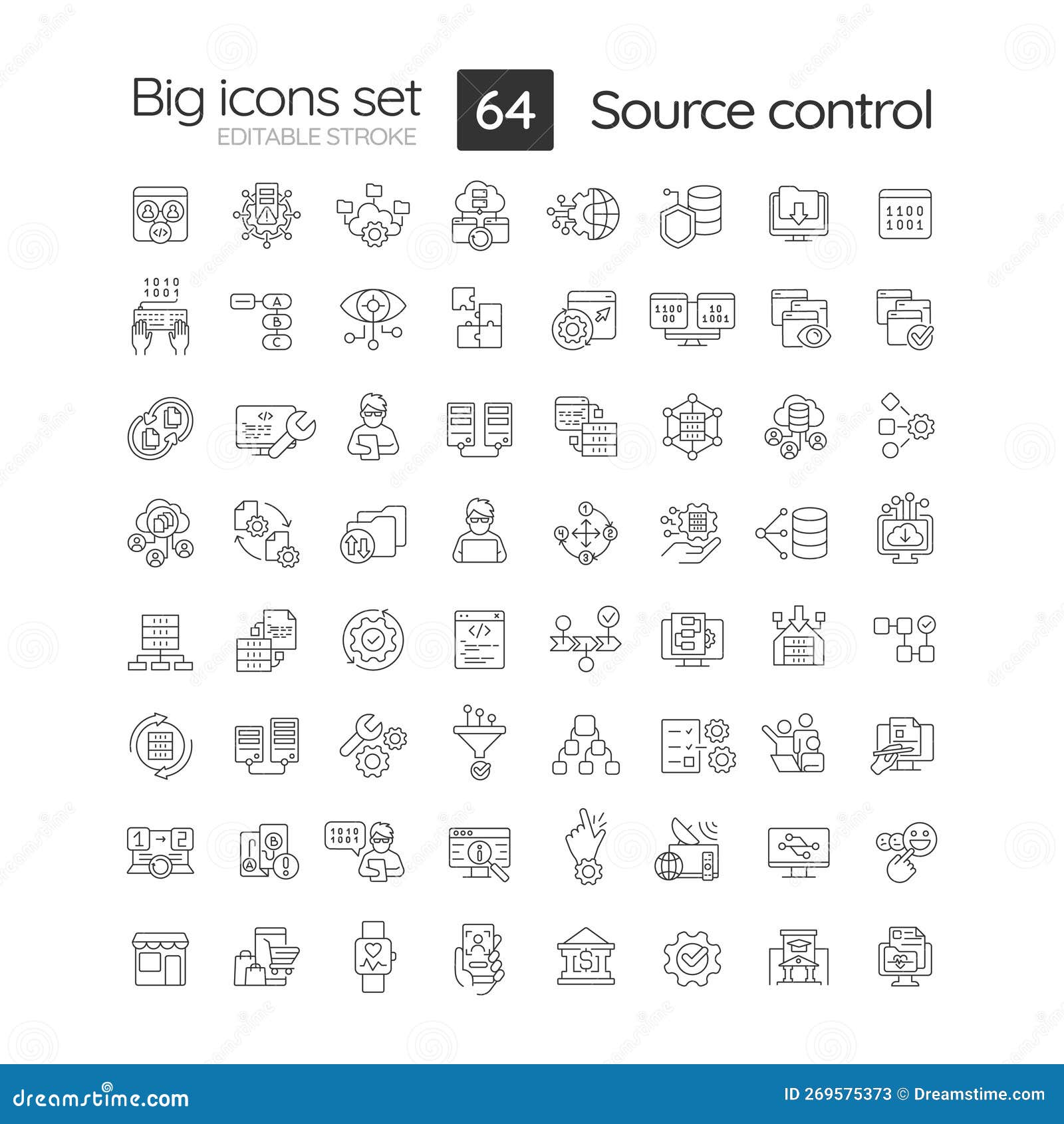 Source Control Linear Icons Set Stock Vector - Illustration of ...