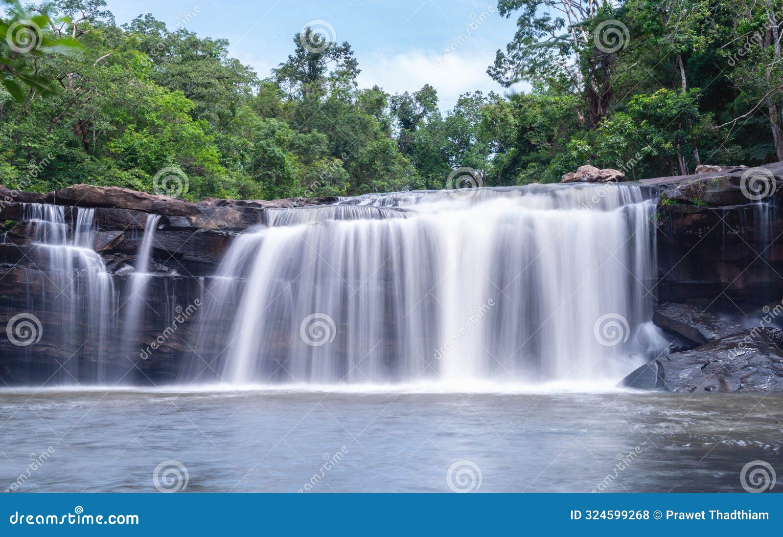 The Source of the River in the Forest. Waterfall with Forest in the ...