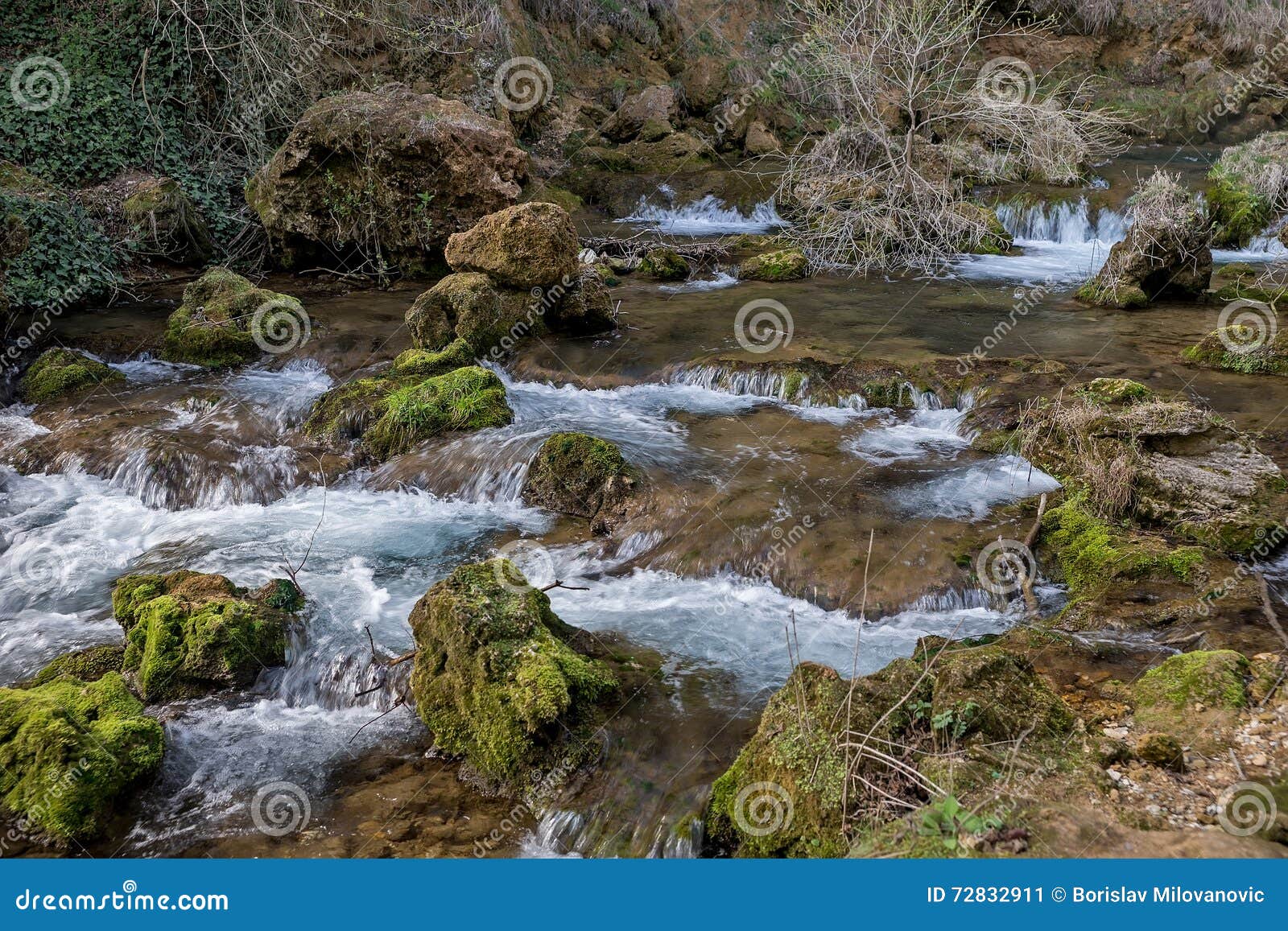 Source of the River that Makes Waterfalls Over Rocks Covered Wit Stock ...