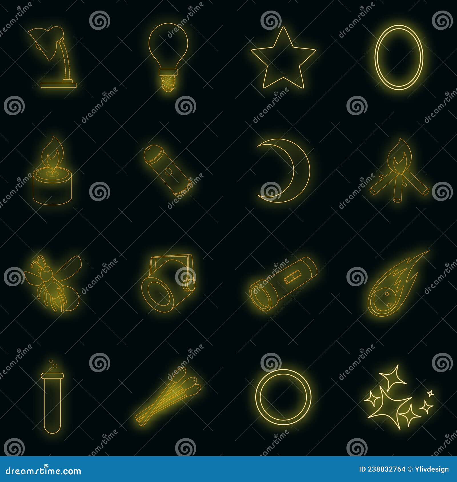 Sources of Light Icons Set Vector Neon Stock Vector - Illustration of ...