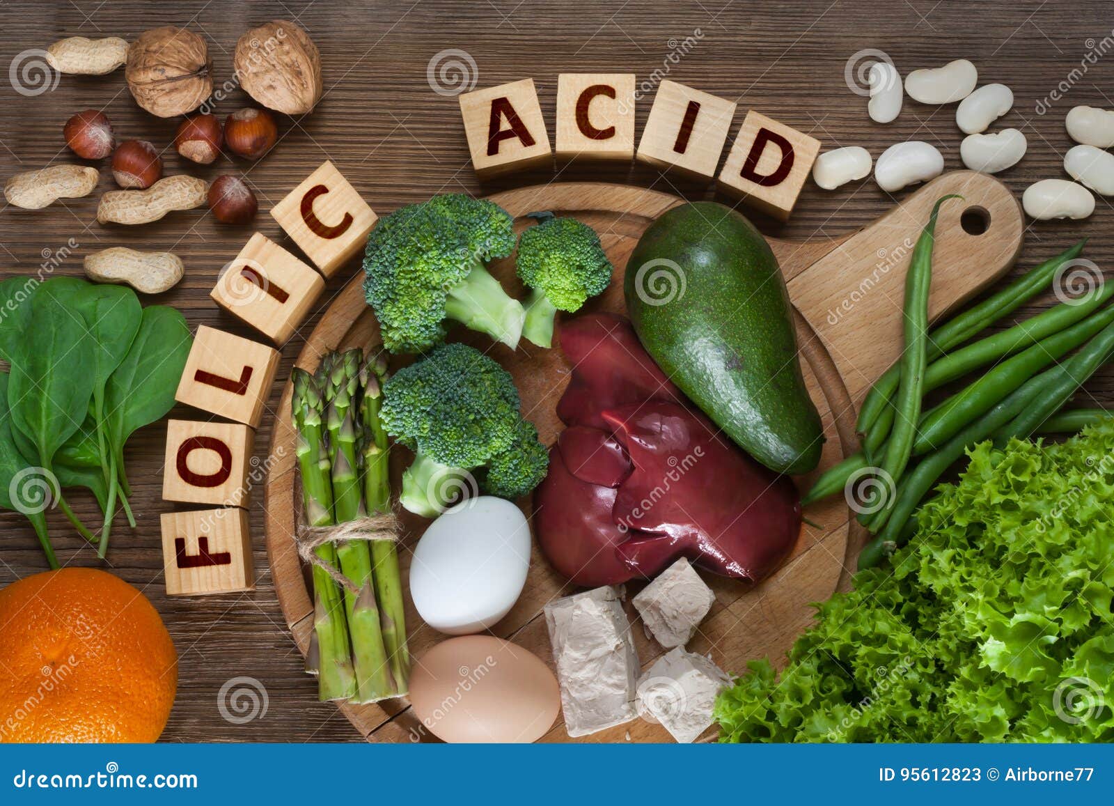 Sources Naturelles D'acide Folique Image stock - Image du avocat, noix ...