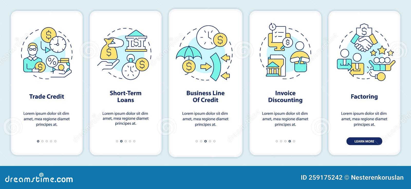 Sources of Short Term Financing Onboarding Mobile App Screen Stock ...