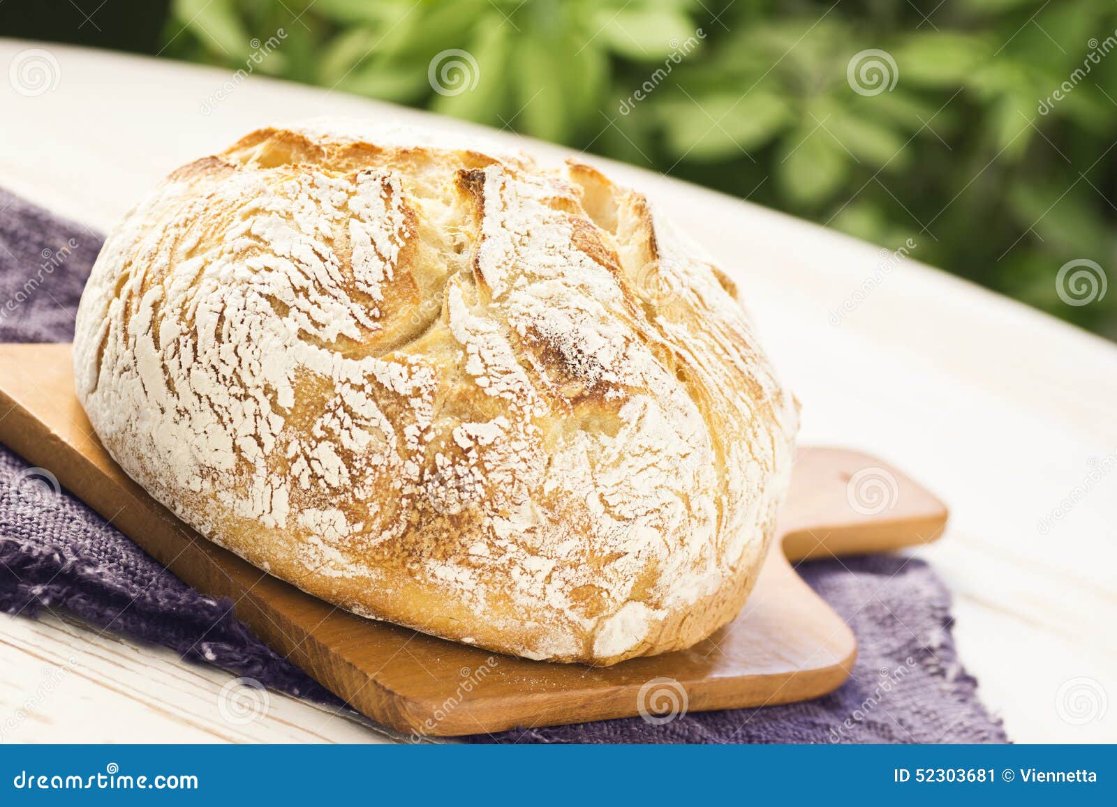 Sourdough Boule or Loaf of Bread on Cutting Board Stock Image - Image ...