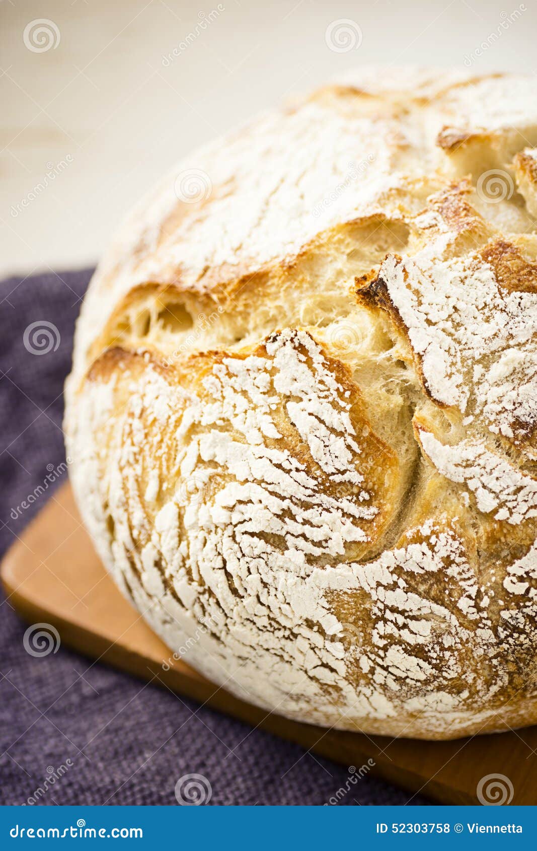 Sourdough Boule or Loaf of Bread on Cutting Board Stock Photo - Image ...