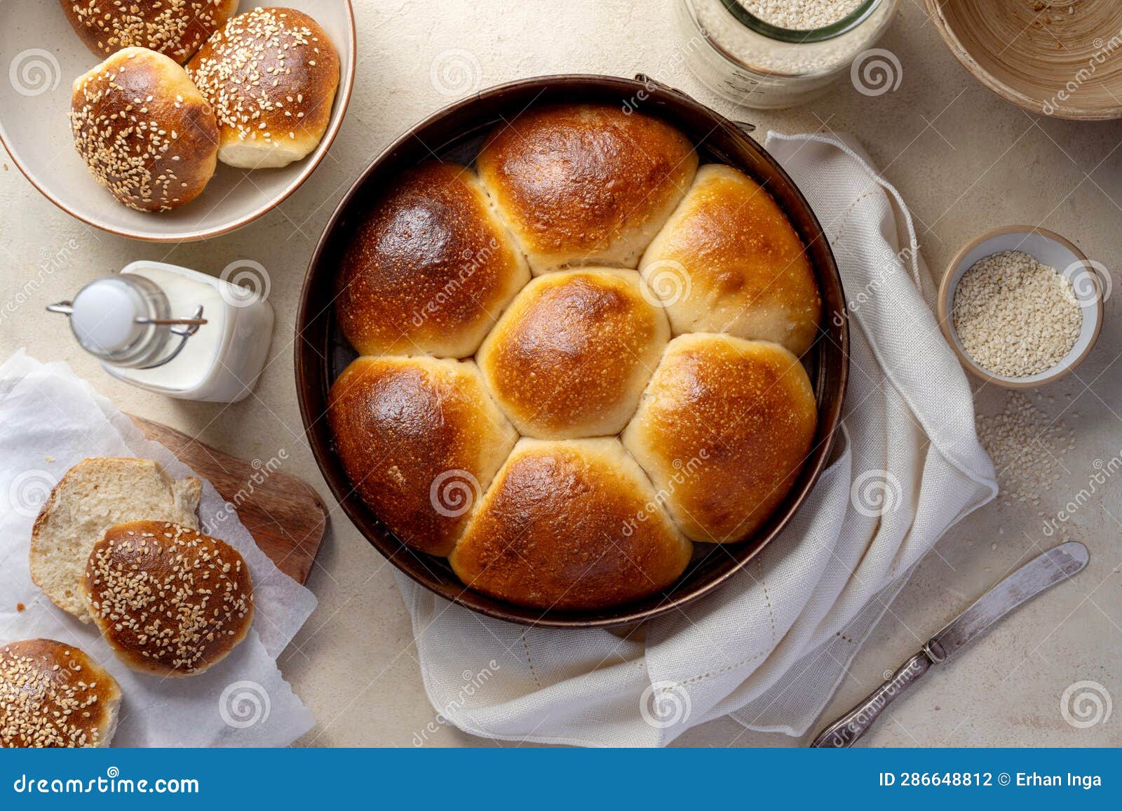 Sourdough Buns in a Baking Round Pan, Top View Stock Photo - Image of ...