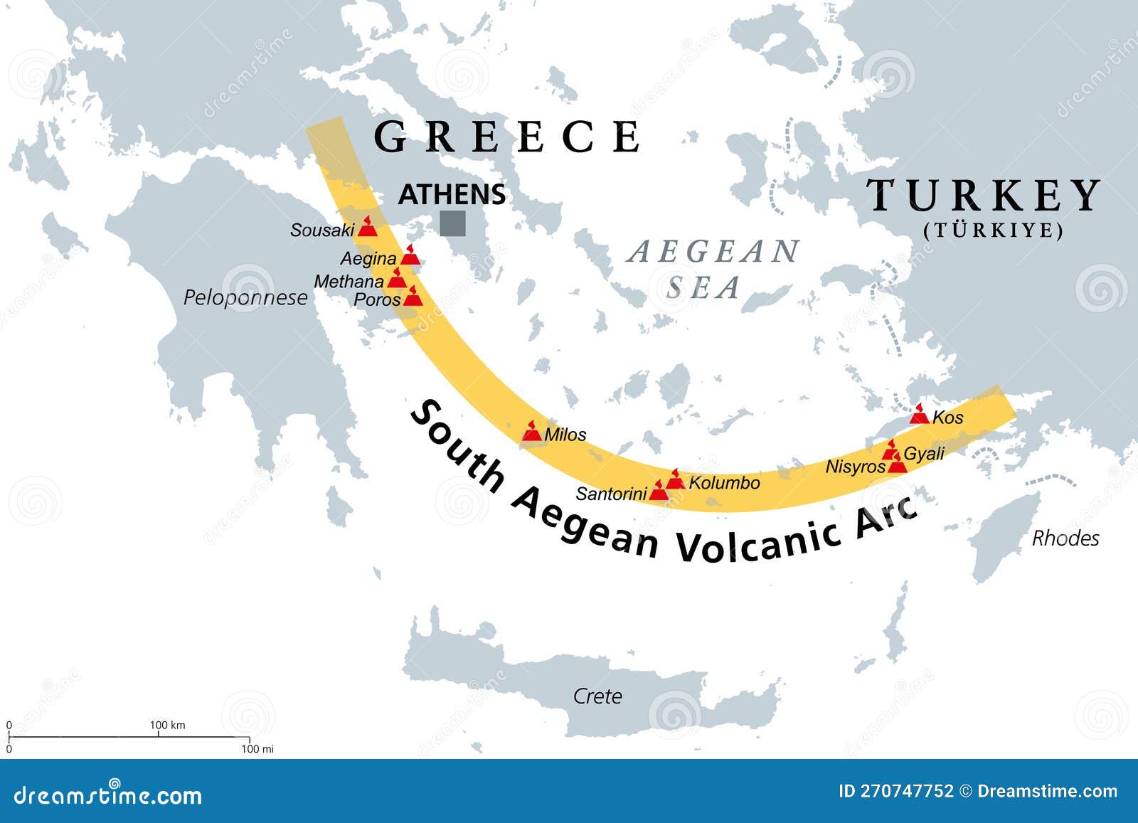 South Aegean Volcanic Arc Map, Chain of Volcanoes Formed by Plate ...