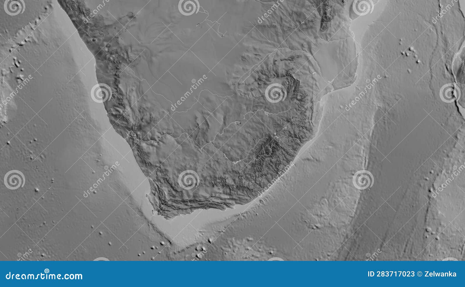 South Africa Area. Grayscale Map Stock Illustration - Illustration of ...