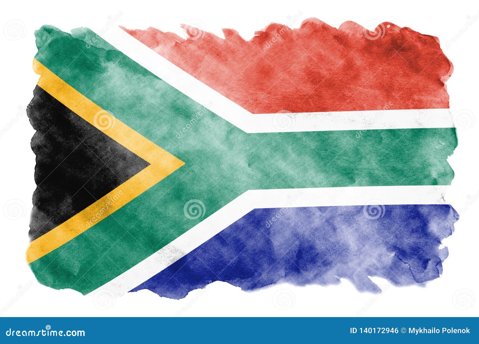 South Africa Flag Is Depicted In Liquid Watercolor Style Isolated On