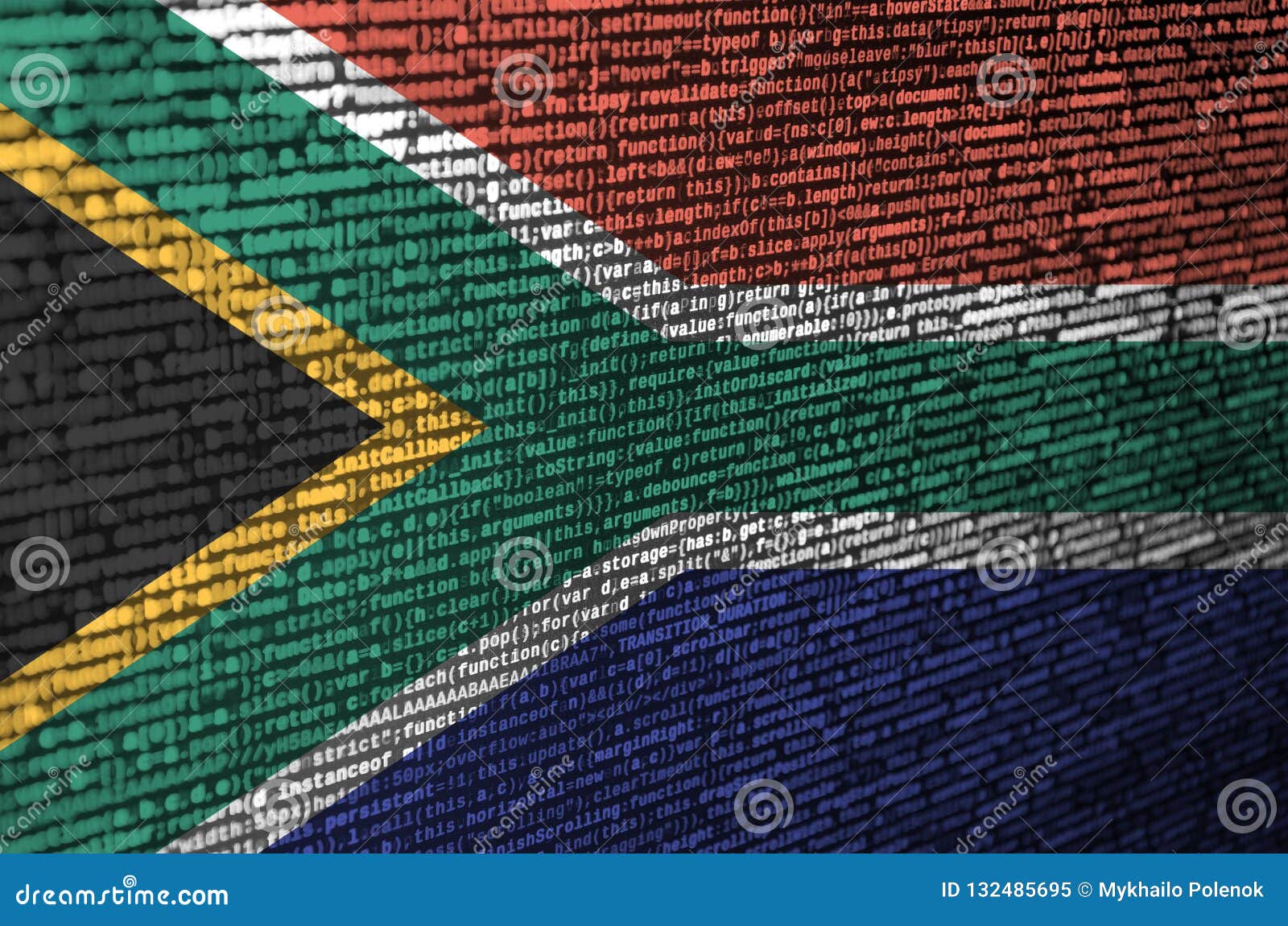 South Africa Flag is Depicted on the Screen with the Program Code. the ...