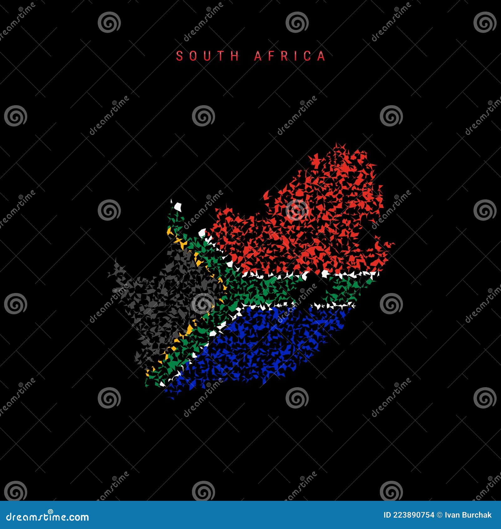 South Africa Flag Map Chaotic Particles Pattern In The South African