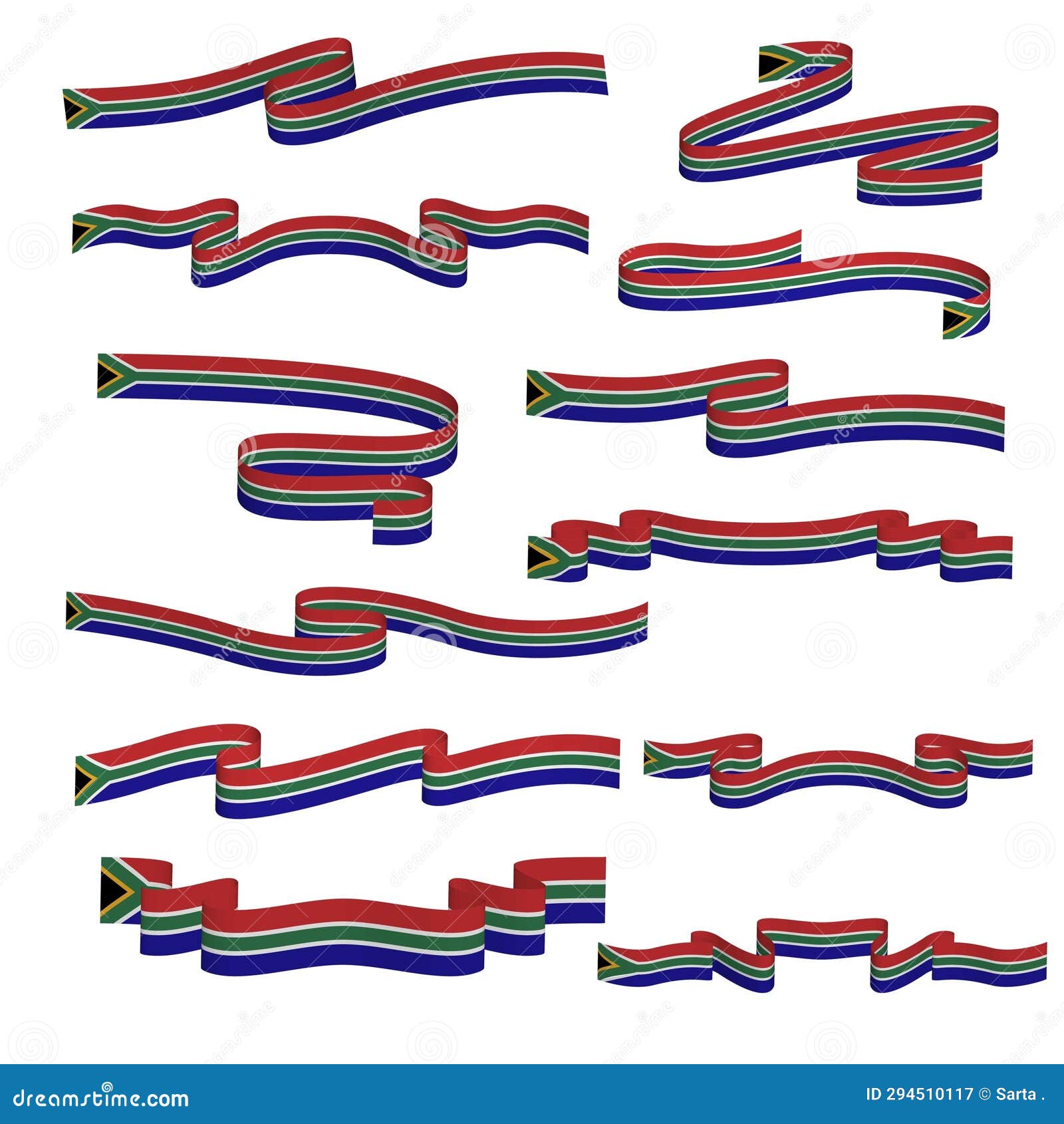 South Africa Flag Ribbon Vector Element Bundle Set Stock Vector ...