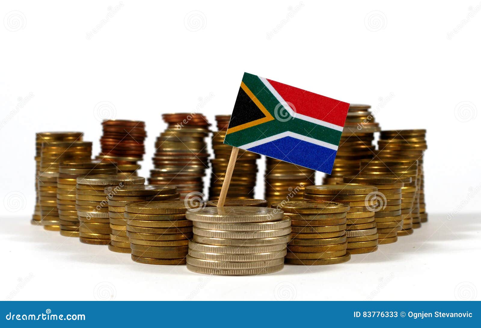 South Africa Flag with Stack of Money Coins Stock Image - Image of ...