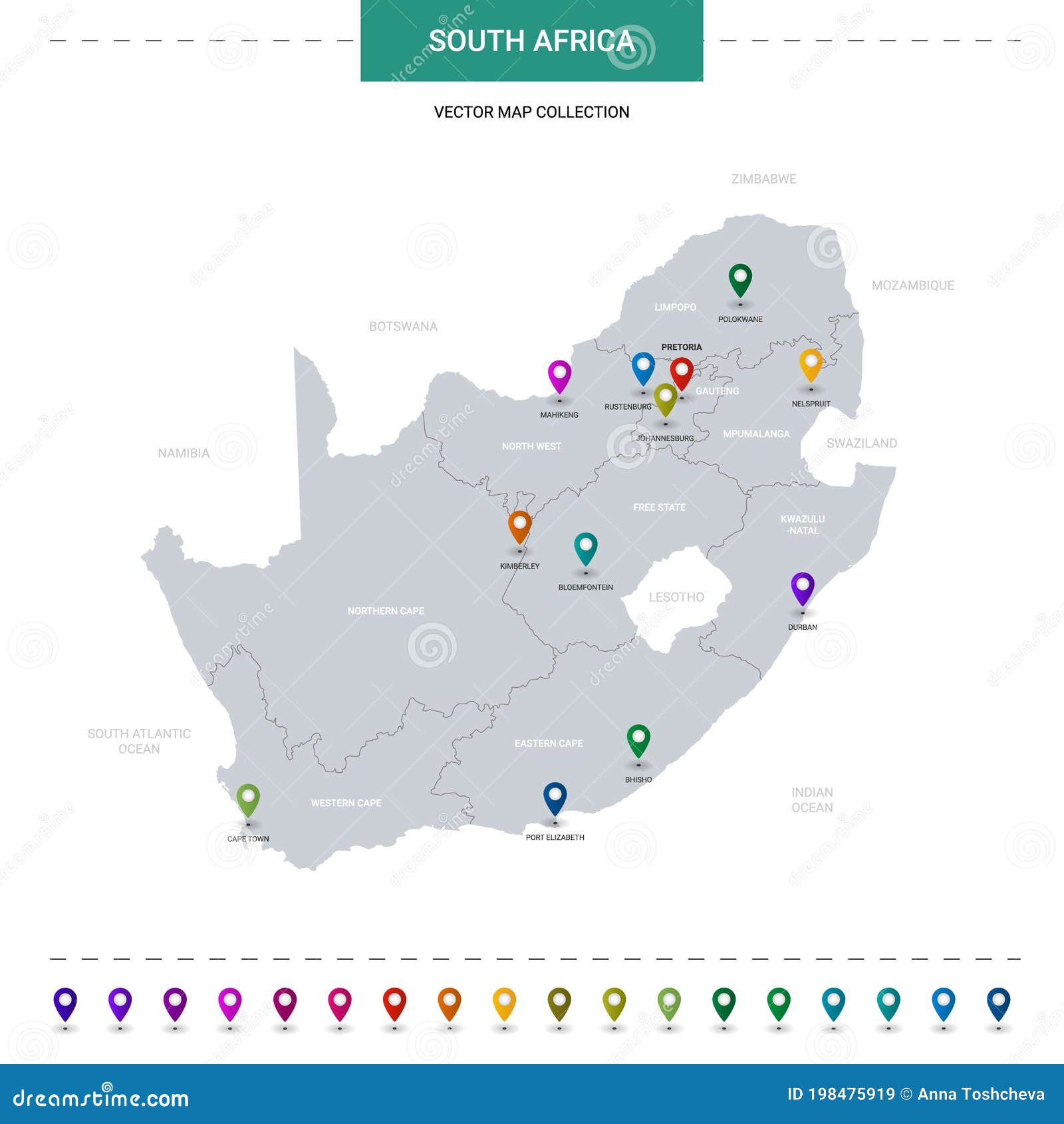 Africa Pointer Flag Icons With African Map Set2 Vector Illustration ...