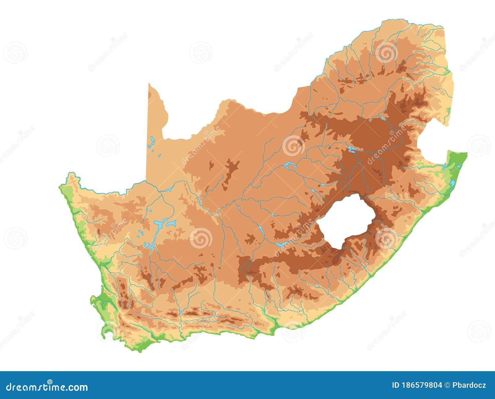 High Detailed South Africa Physical Map. Stock Vector - Illustration of ...