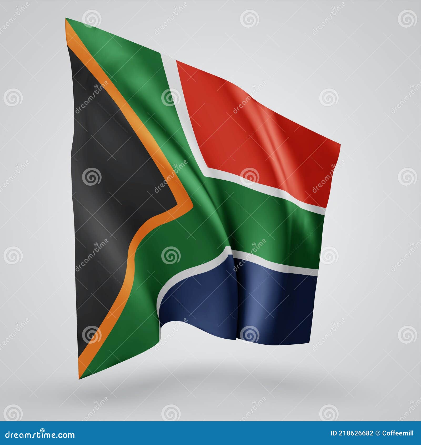 South Africa, Vector Flag with Waves and Bends Waving in the Wind on a ...