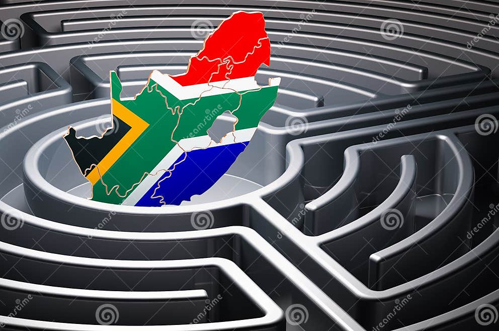 South African Map Inside Labyrinth, 3D Rendering Stock Illustration ...