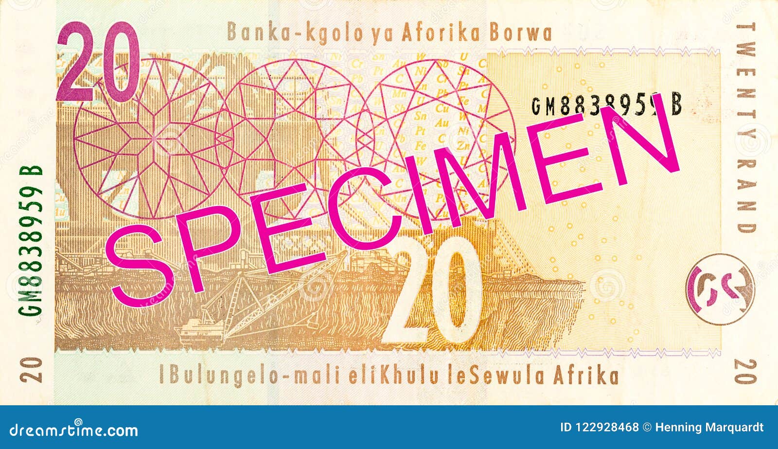 20 South African Rand Bank Note Reverse Stock Photo - Image of market ...