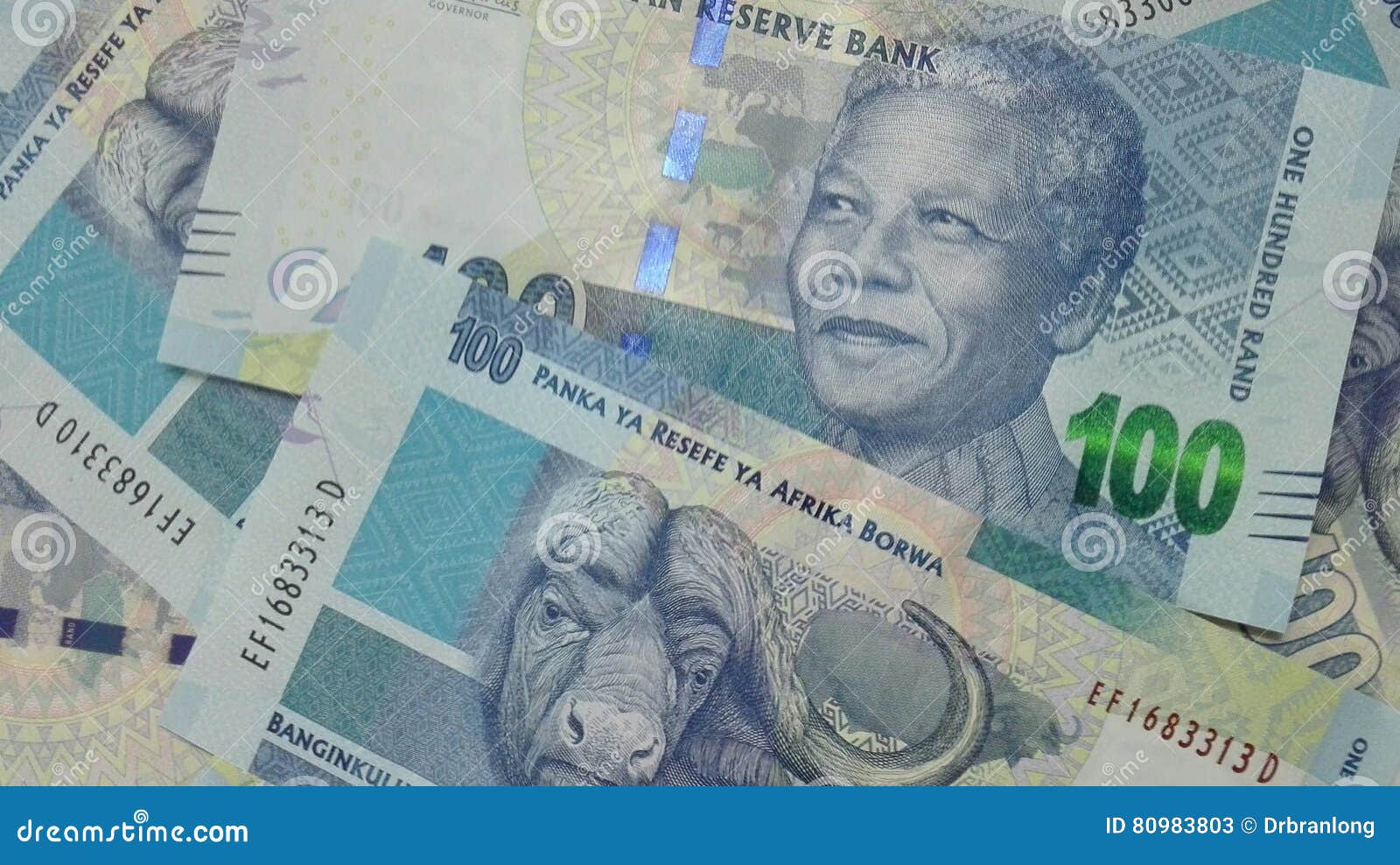 South African One Hundred Rand Notes Spread Out on Table Stock Image ...